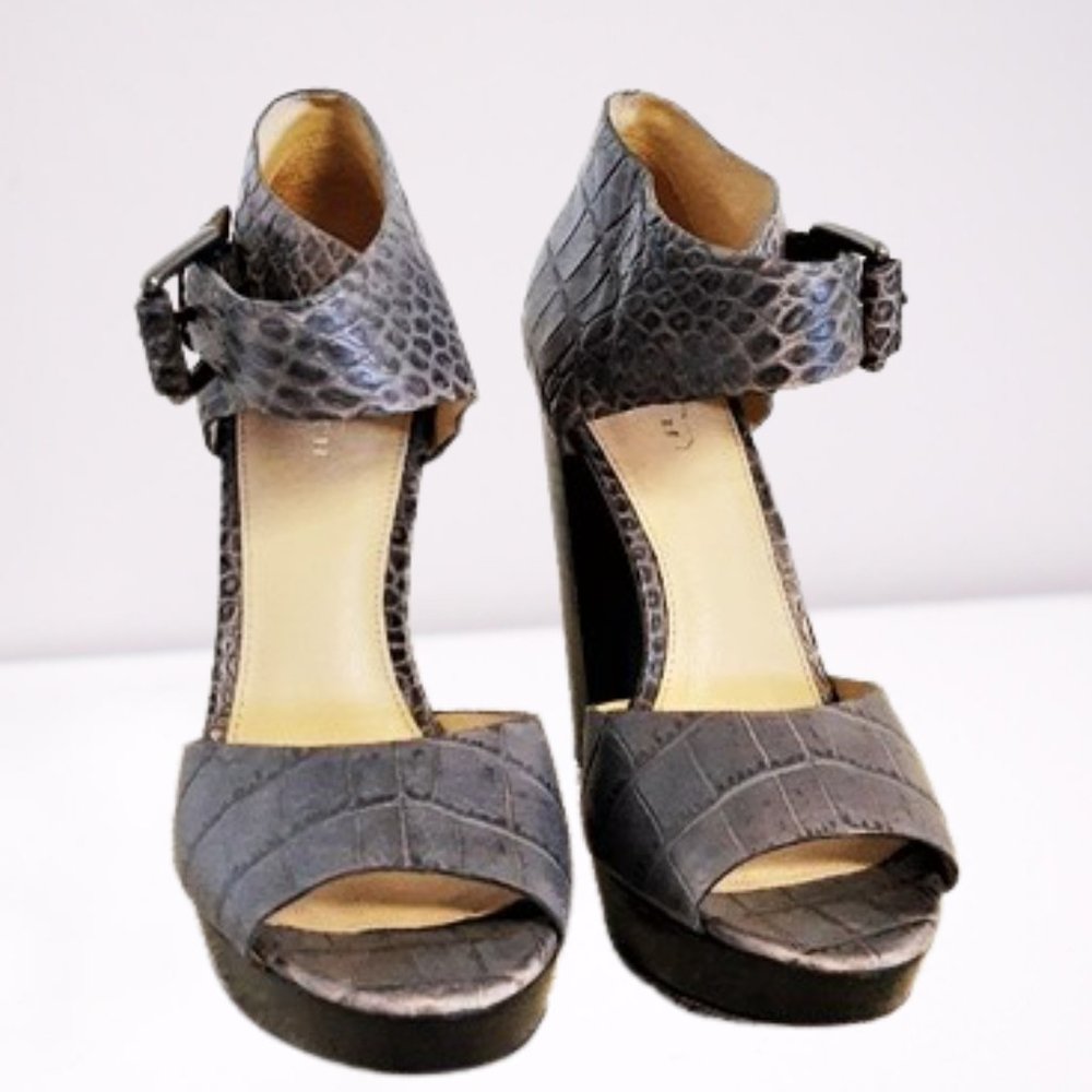 Coach Maze Leather Croc Embossed Platform Sandals - Gem
